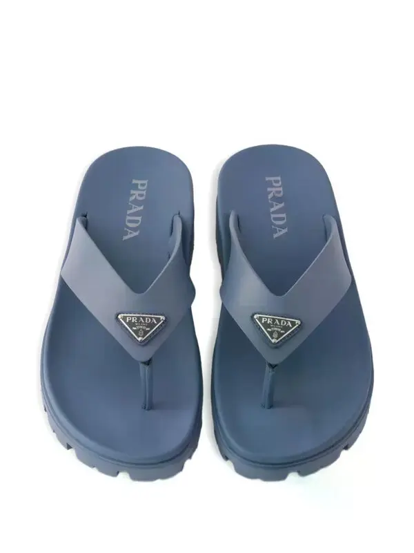 Prada Rubber Thong Sandals With Enameled Triangle Logo - Blue