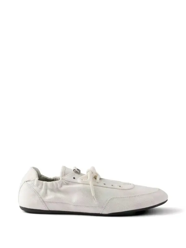 Prada Deconstructed Denim Lace-up Sneakers - Neutrals