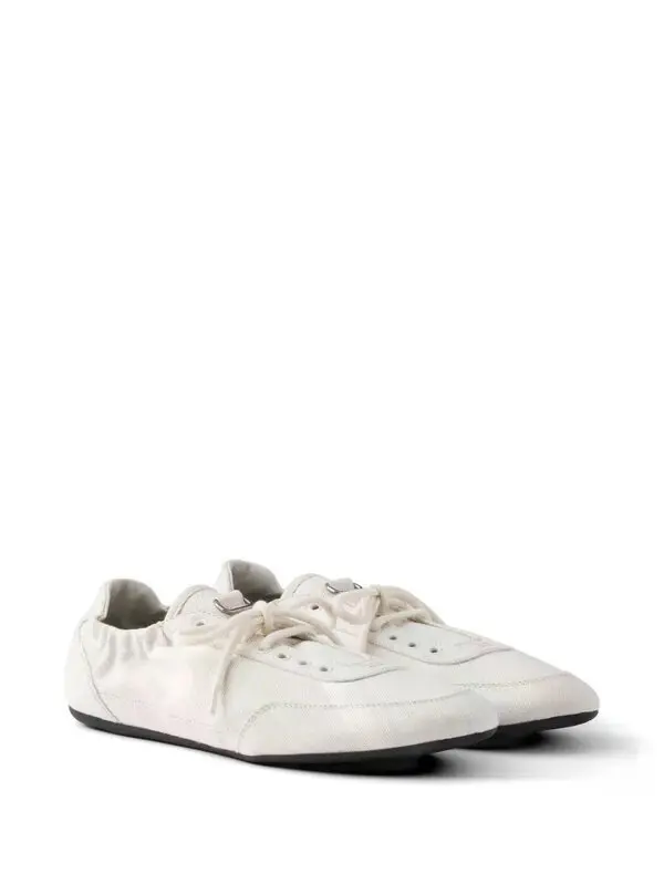 Prada Deconstructed Denim Lace-up Sneakers - Neutrals