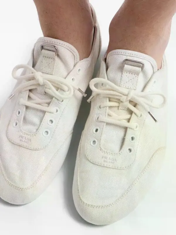 Prada Deconstructed Denim Lace-up Sneakers - Neutrals