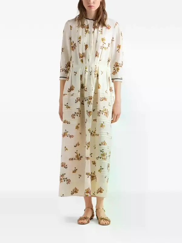Prada Long Printed Linen Dress - Neutrals