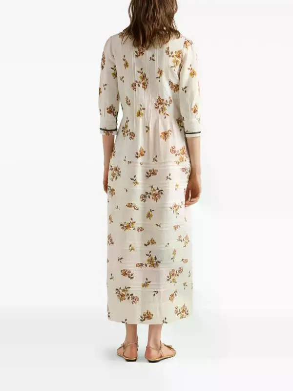 Prada Long Printed Linen Dress - Neutrals