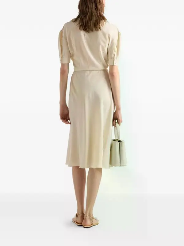 Prada Embroidered Silk Marocain Dress With Polka Dot Accents - Neutrals
