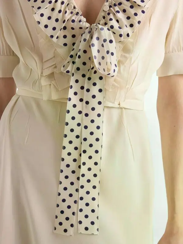 Prada Embroidered Silk Marocain Dress With Polka Dot Accents - Neutrals