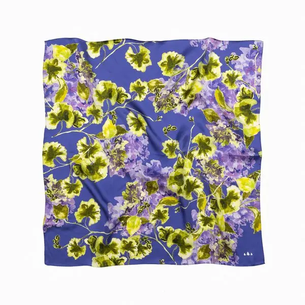 RAINSISTERS Purple / Green Violet & Green Medium Floral Natural Silk Scarf - Purple/green