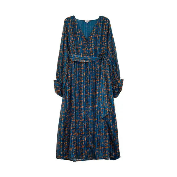 NIZA Midi Dress With Orange Details - Blue