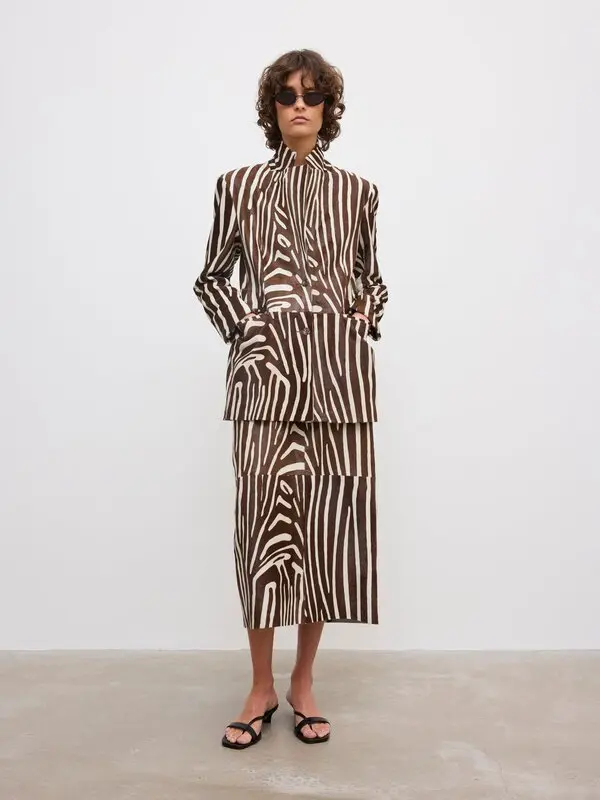 HOUSE OF DAGMAR Single-breasted Animal Print Blazer - White Brown