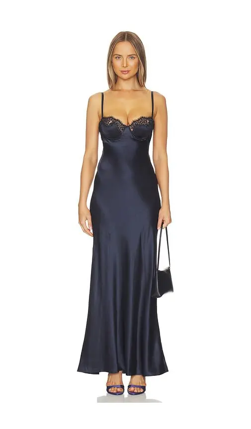 L'Agence Shayla Lace Bias Cut Maxi Dress - Midnight