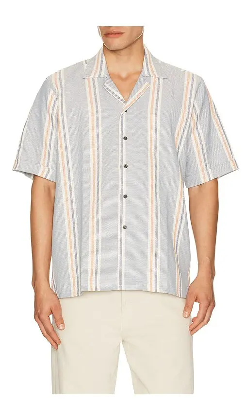 PEREGRINE Quay Cuban Collar Shirt In Baby Blue