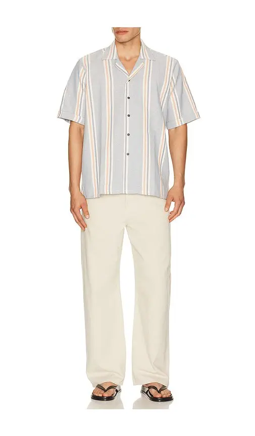 PEREGRINE Quay Cuban Collar Shirt In Baby Blue