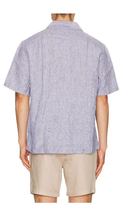 Faherty Brand Short Sleeve Laguna Linen Camp Shirt In Blue - Cloud Waters Stripe