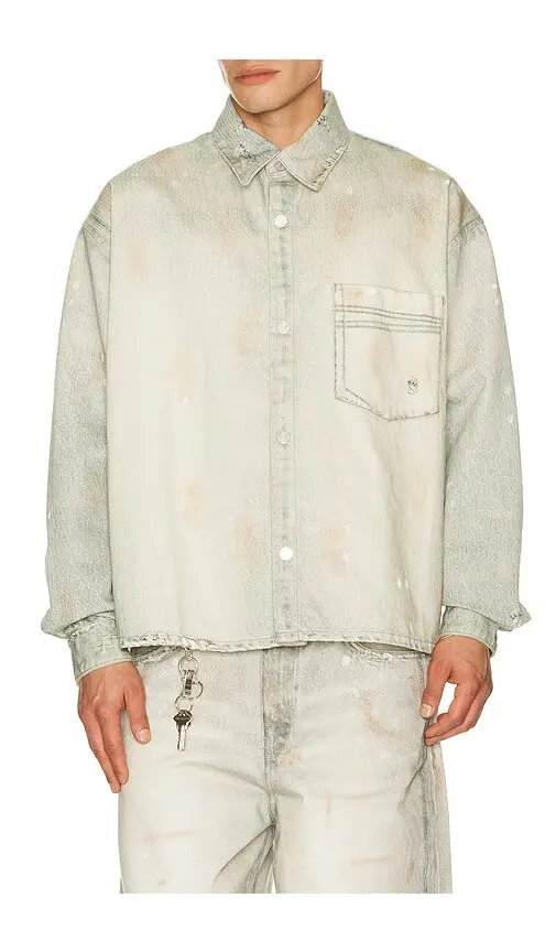 WON HUNDRED Maza Printed Denim Shirt In Blue
