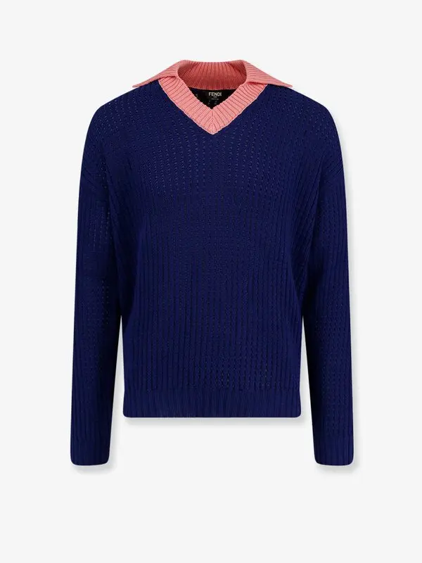Fendi Contrasting Collar Cotton Sweater