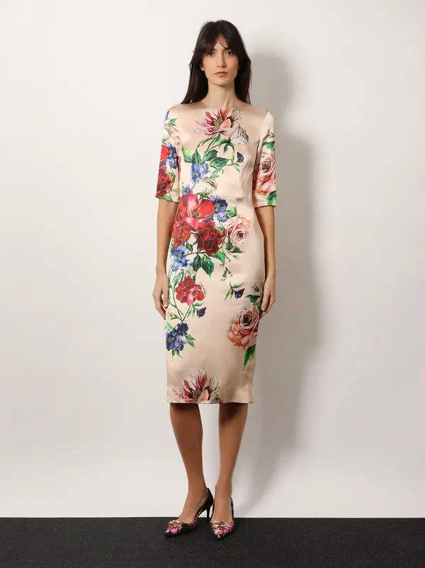 Dolce & Gabbana Satin Floral Printed Dress