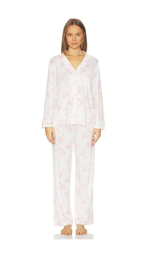 Eberjey Gisele Printed Long Pajama Set In Pink - Rose Garden Pink & Pale