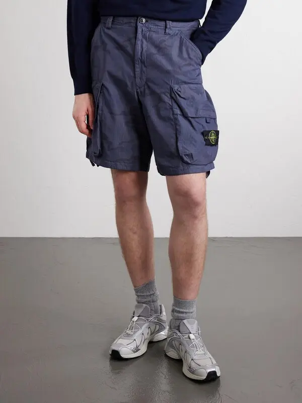 Stone Island Camouflage Straight-leg Ripstop Cotton-blend Shorts - Blue
