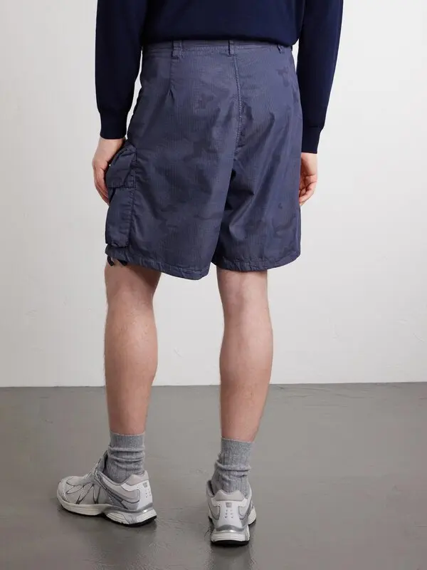 Stone Island Camouflage Straight-leg Ripstop Cotton-blend Shorts - Blue