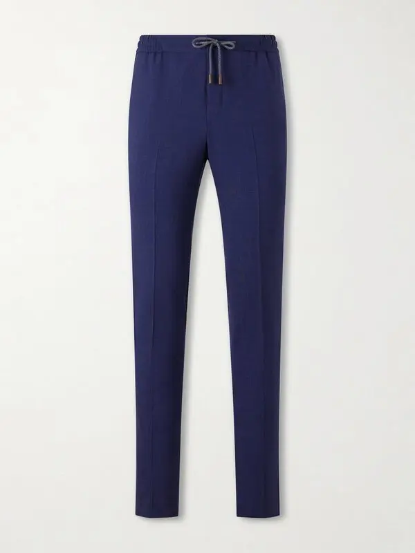 SLOWEAR Tapered Pleated Virgin Wool, Silk And Linen-blend Drawstring Trousers - Blue