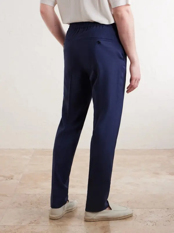 SLOWEAR Tapered Pleated Virgin Wool, Silk And Linen-blend Drawstring Trousers - Blue