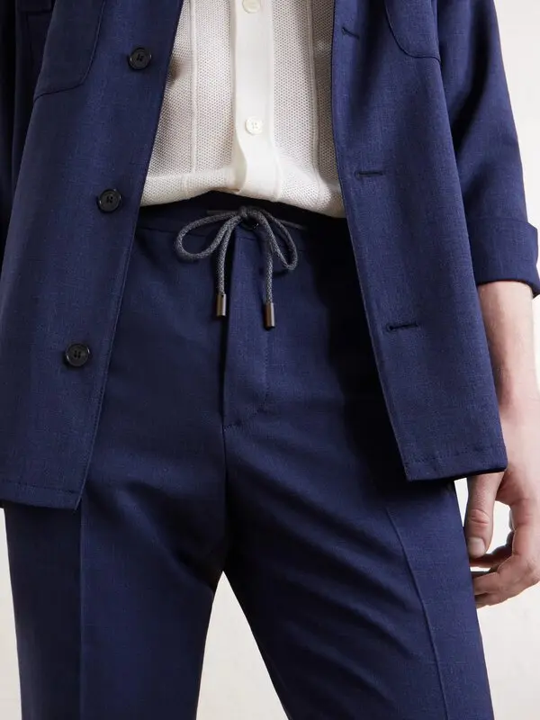 SLOWEAR Tapered Pleated Virgin Wool, Silk And Linen-blend Drawstring Trousers - Blue