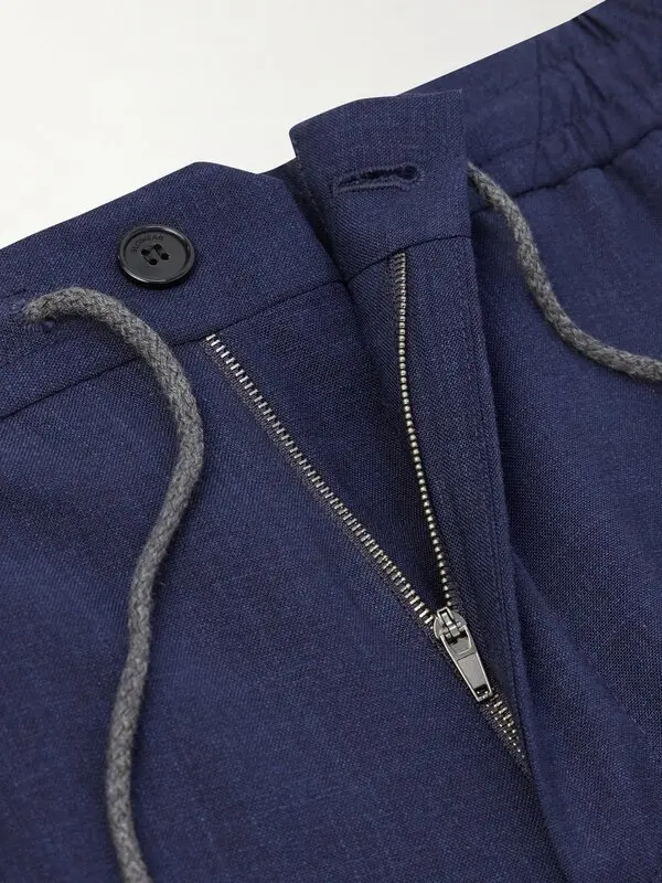 SLOWEAR Tapered Pleated Virgin Wool, Silk And Linen-blend Drawstring Trousers - Blue