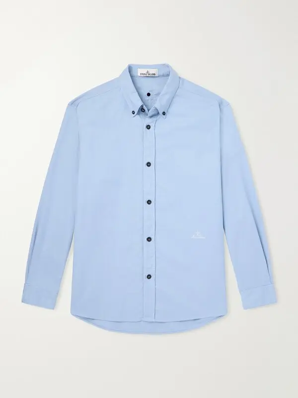 Stone Island Button-down Collar Logo-embroidered Organic Cotton-tela Shirt