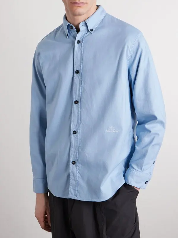 Stone Island Button-down Collar Logo-embroidered Organic Cotton-tela Shirt