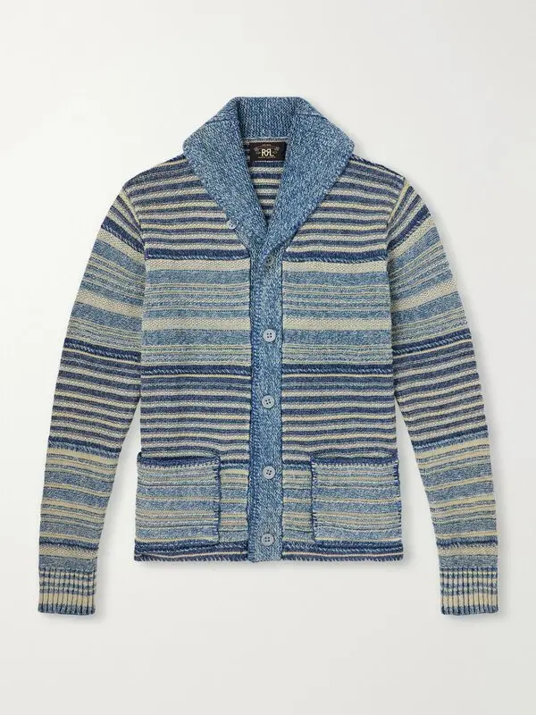Ralph Lauren Shawl-collar Striped Cotton And Linen-blend Cardigan