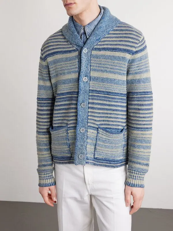 Ralph Lauren Shawl-collar Striped Cotton And Linen-blend Cardigan