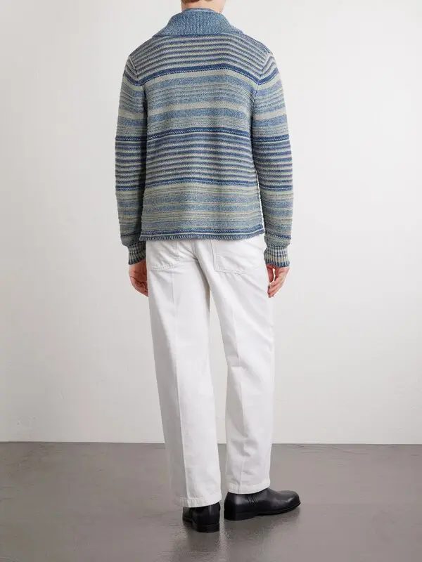 Ralph Lauren Shawl-collar Striped Cotton And Linen-blend Cardigan