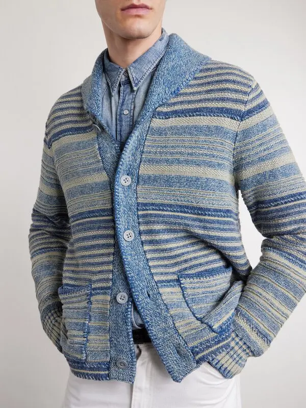 Ralph Lauren Shawl-collar Striped Cotton And Linen-blend Cardigan