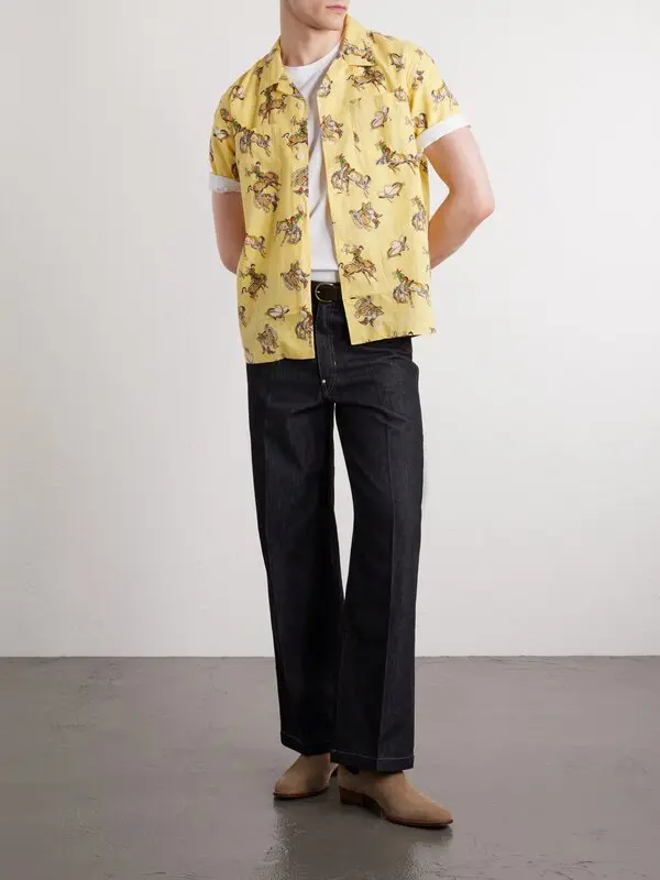 Ralph Lauren Convertible-collar Printed Linen And Cotton-blend Shirt