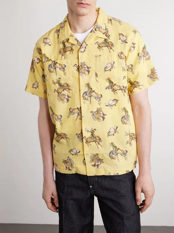 Ralph Lauren Convertible-collar Printed Linen And Cotton-blend Shirt