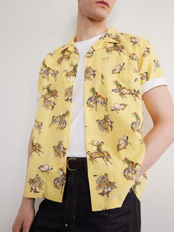 Ralph Lauren Convertible-collar Printed Linen And Cotton-blend Shirt