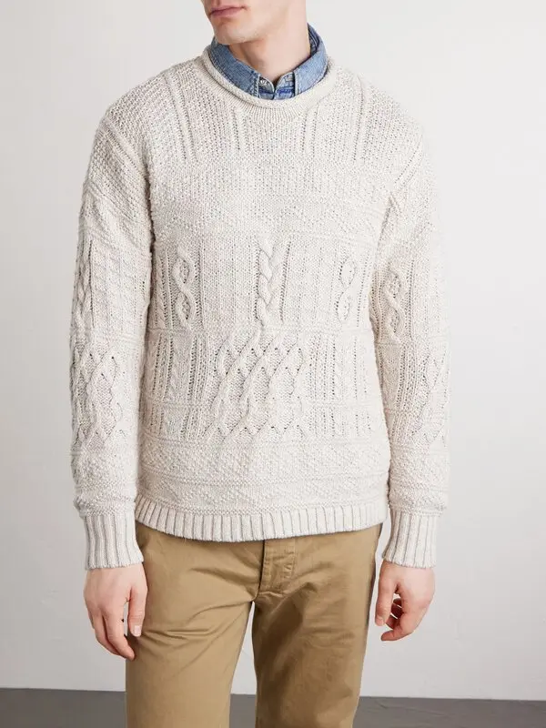 Ralph Lauren Cable-knit Cotton, Linen, And Silk-blend Sweater