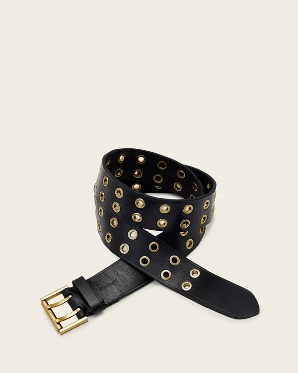ALLSAINTS Nyla Double Eyelet Leather Belt - Black