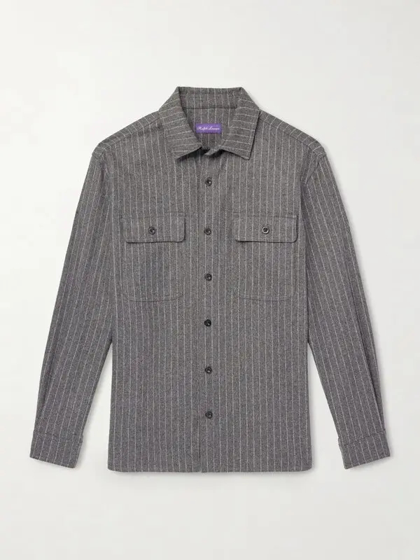 Ralph Lauren Purple Label Pinstriped Super 150s Wool-flannel Shirt - Gray