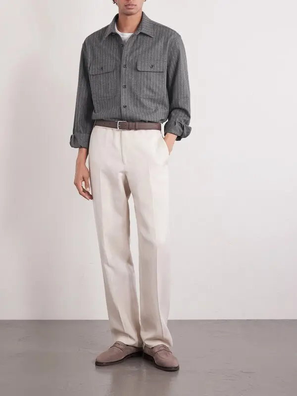 Ralph Lauren Purple Label Pinstriped Super 150s Wool-flannel Shirt - Gray