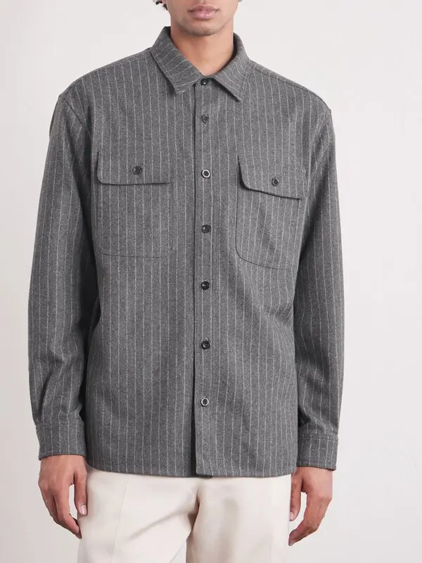 Ralph Lauren Purple Label Pinstriped Super 150s Wool-flannel Shirt - Gray