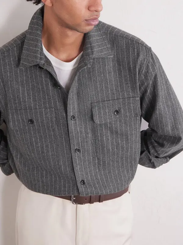 Ralph Lauren Purple Label Pinstriped Super 150s Wool-flannel Shirt - Gray