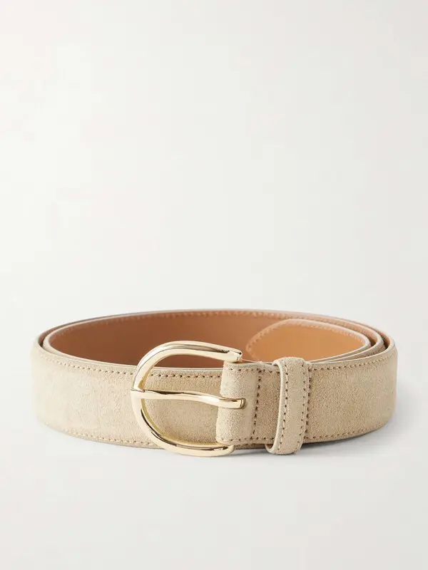 MORJAS Suede Belt With Gold-tone Buckle - Beige