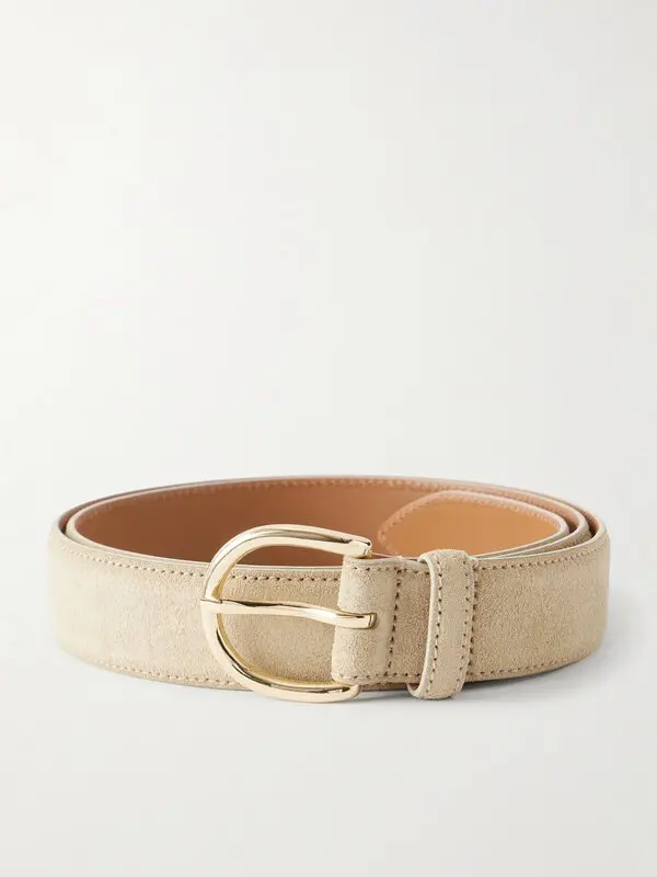 MORJAS Suede Belt With Gold-tone Buckle - Neutrals