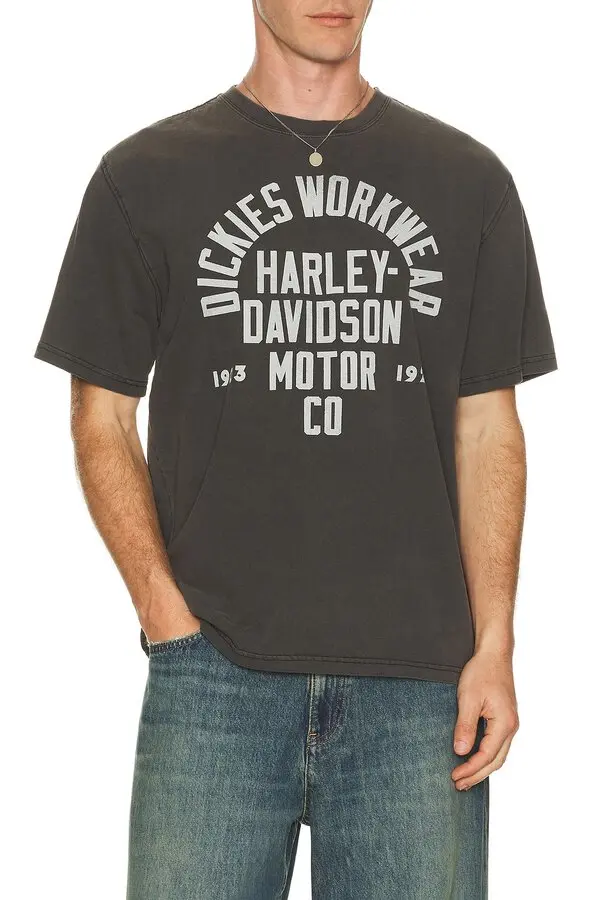Dickies X Harley Davidson Short Sleeve Tee In Charcoal - Black