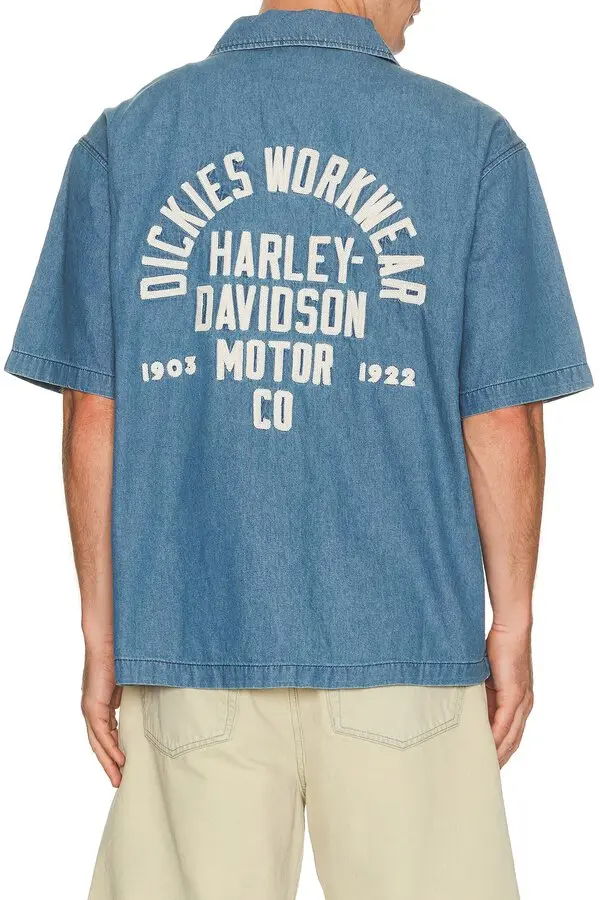 Dickies X Harley Davidson Short Sleeve Work Shirt In Blue