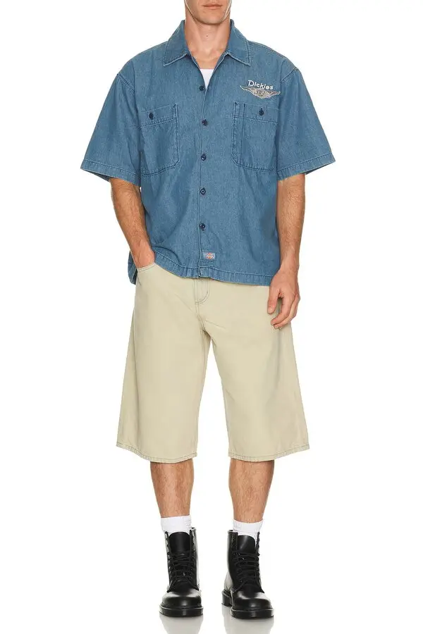 Dickies X Harley Davidson Short Sleeve Work Shirt In Blue