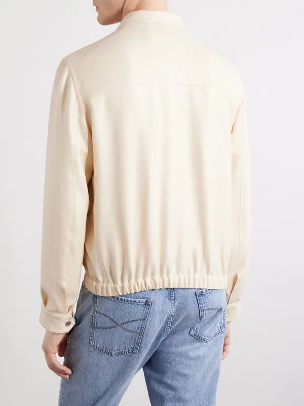 Brunello Cucinelli Herringbone Wool, Silk And Linen-blend Blouson Jacket - Neutrals