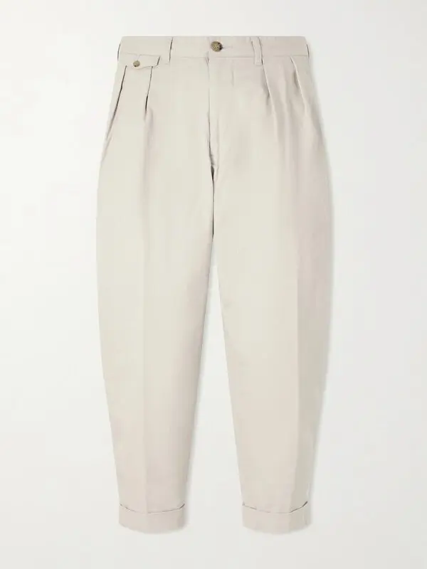 BEAMS Two-pleat Tapered Cotton-blend Twill Trousers