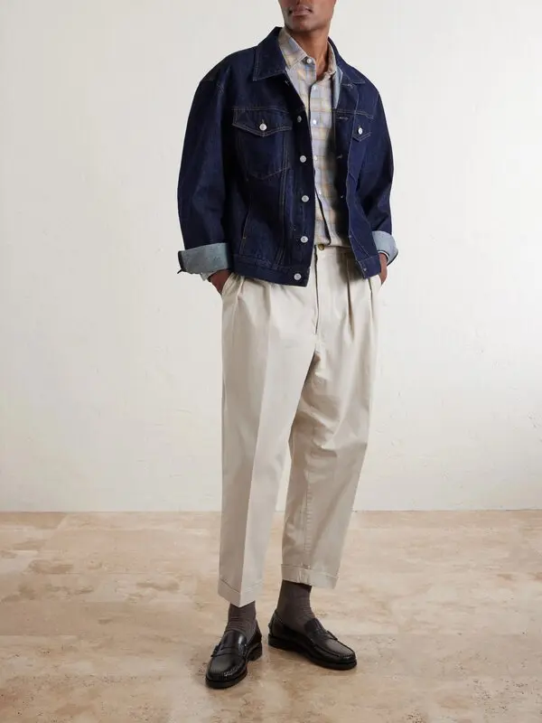 BEAMS Two-pleat Tapered Cotton-blend Twill Trousers