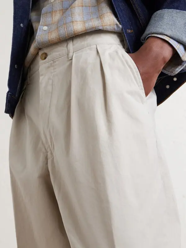 BEAMS Two-pleat Tapered Cotton-blend Twill Trousers