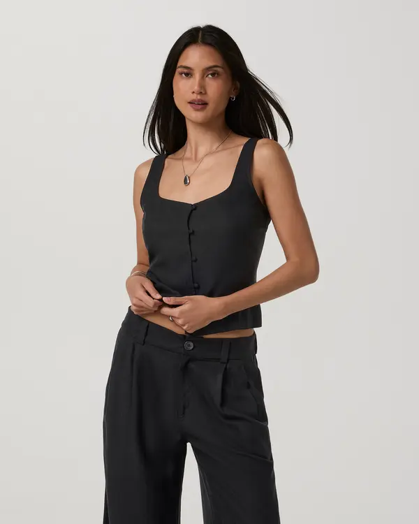 Vuori Trestles Twill Button-front Top - Black